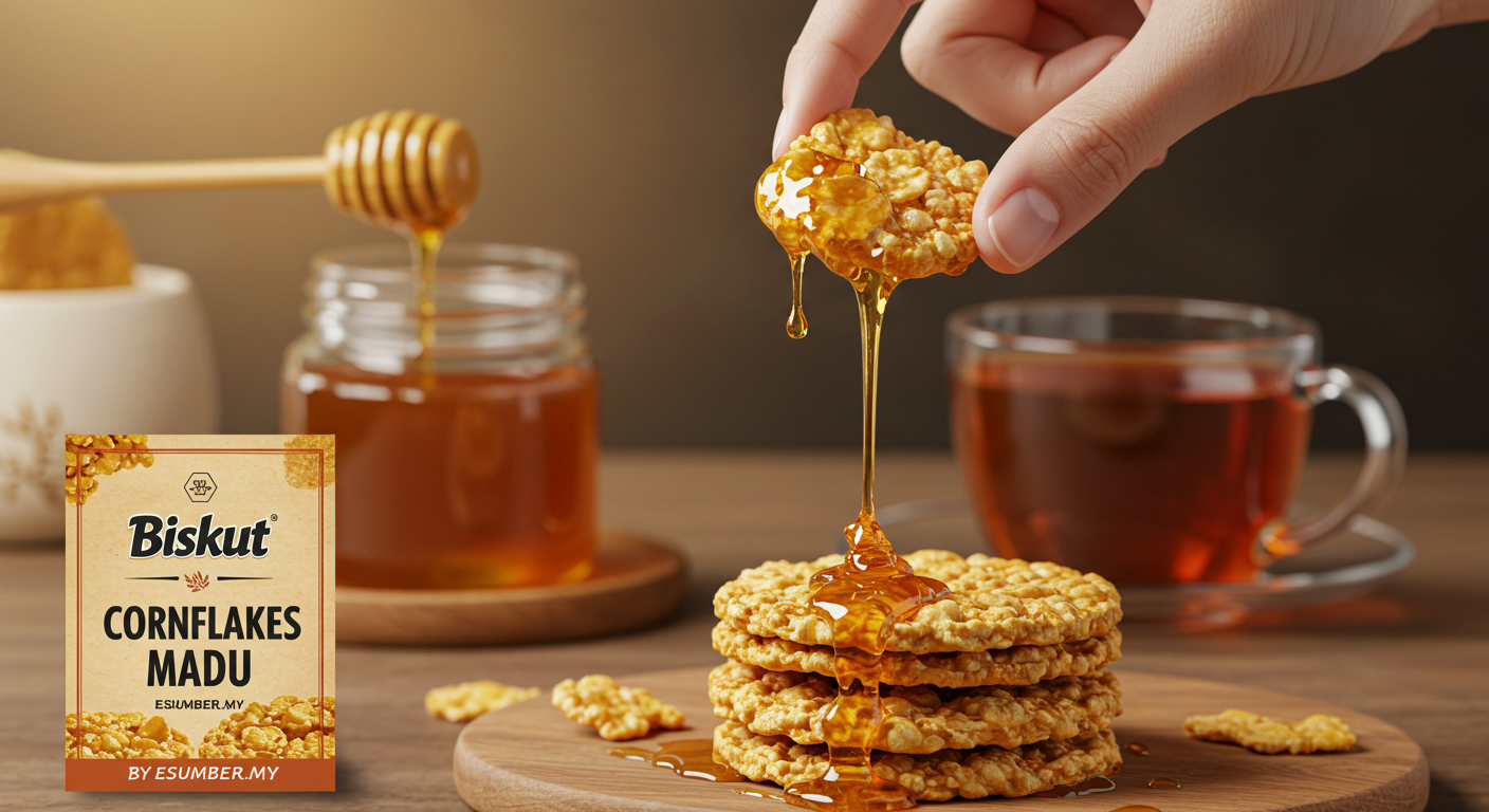 Resepi Biskut Cornflakes Madu Rangup & Mudah